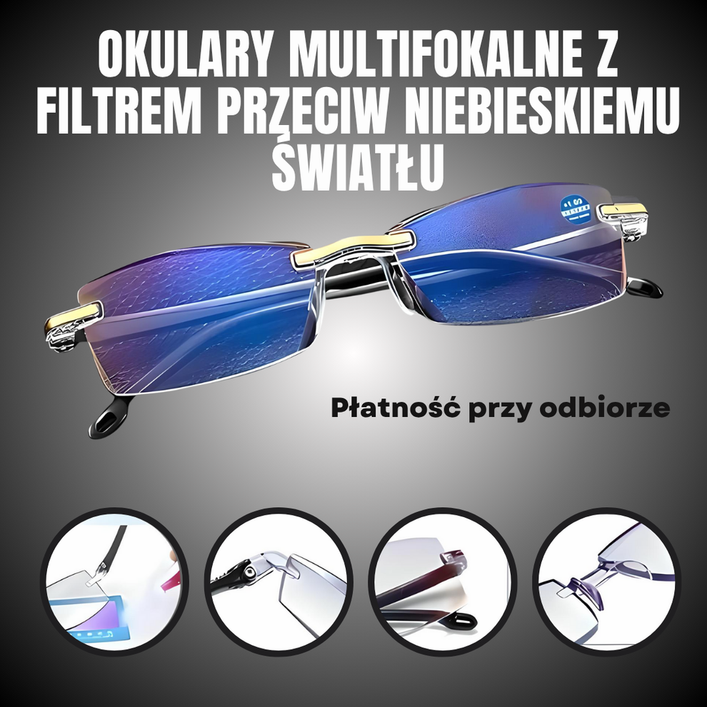 Inteligentne okulary multifokalne z filtrem niebieskiego światła + Skó ...